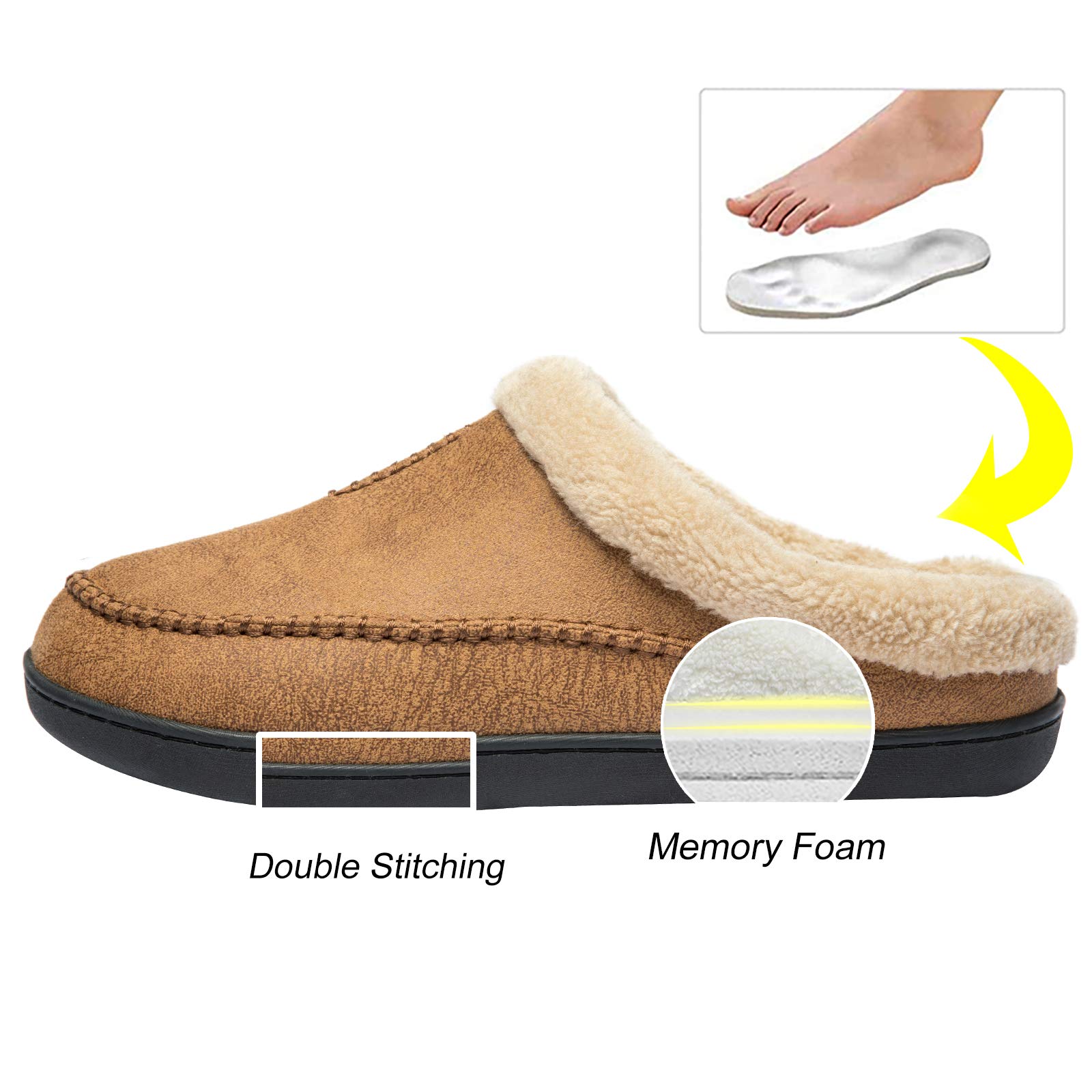 WOTTE Men's Moccasin Slippers Microsuede Fleece Fuzzy Lined Memory Foam House Shoes for Indoor Outdoor Size 9-10 Brown