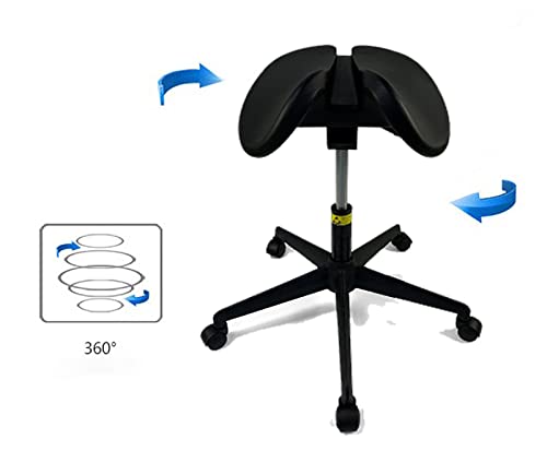 MIWOOYY Saddle Stool Ergonomic Saddle Stool/Professional Saddle Chair-Adjustable with Wheels, Heavy Duty Black Swivel Chair, for Beauty, Massage, Dental Clinic