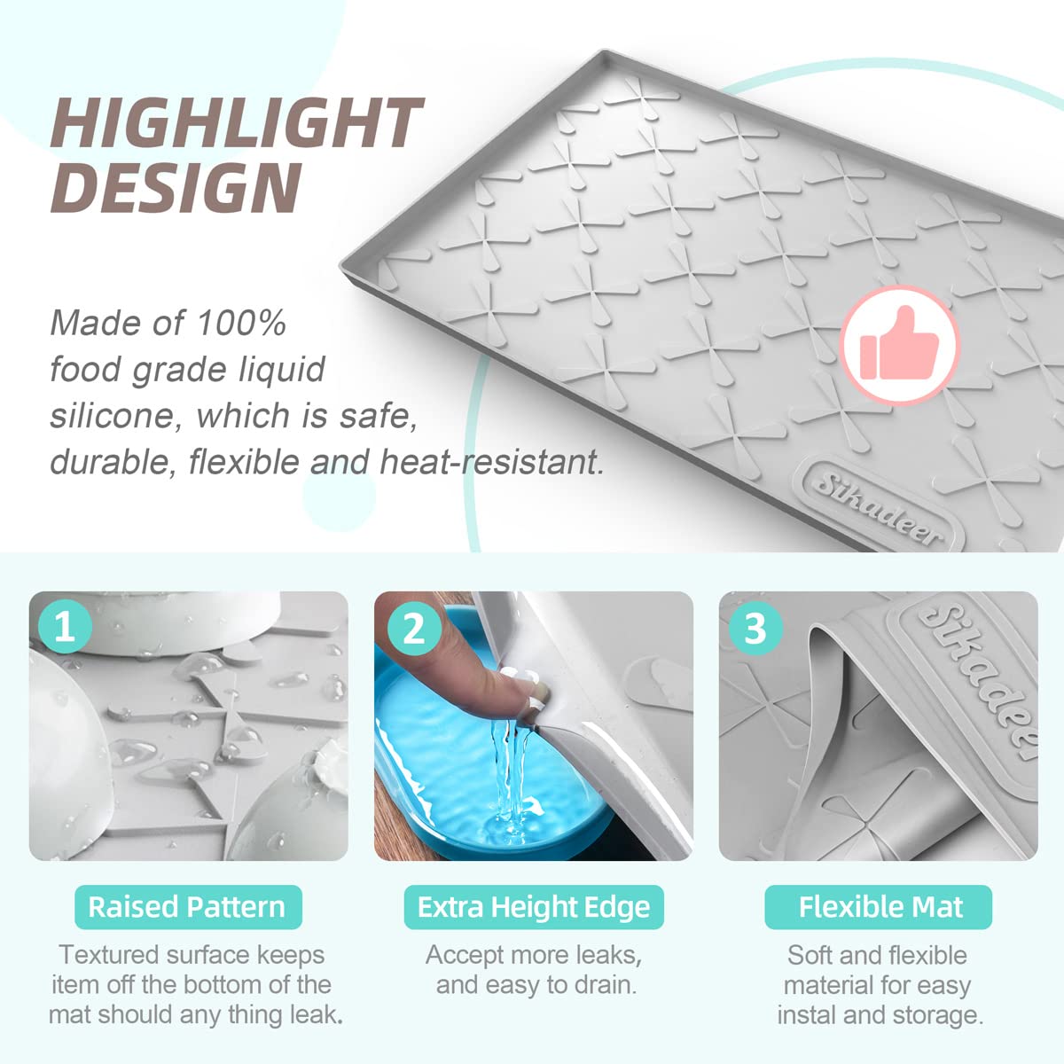 SIKADEER 31" x 22" Under Sink Protectors for Kitchen Sink Mat, Bathroom Tray Fridge Organizer, Dish Drying Mat Silicone Cabinet Liner with Raised Edg, Attractive Pattern, Leak-proof and splash-proof