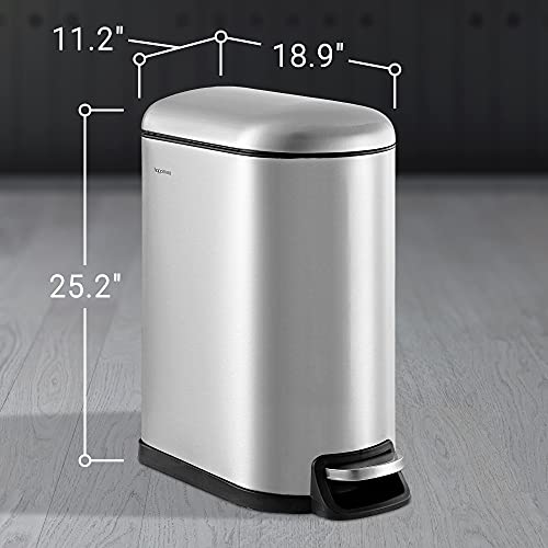 happimess HPM1010A Roland 10.6-Gallon Step-Open Trash Can, Modern, Minimalistic, Fingerprint-Proof, Rustproof, Hands-Free, Kitchen, Laundry Room, Office, 10.6 Gallons, Chrome