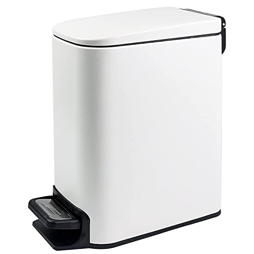 JACY&Co Small Bathroom Trash Can with Lid Soft Close, 6 Liter / 1.6 Gallon Stainless Steel Garbage Can with Removable Inner Wastebasket, Anti-Fingerprint Finish(White)