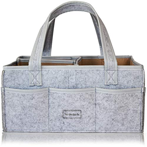 Baby Diaper Caddy Organizer for Girl or Boy - Felt Portable Diaper Caddy with Handles for Car - Grey Adult Tote Bag for Travel - Storage Basket for Boy or Girl - Diaper Caddy Organizer for Baby