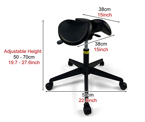 MIWOOYY Saddle Stool Ergonomic Saddle Stool/Professional Saddle Chair-Adjustable with Wheels, Heavy Duty Black Swivel Chair, for Beauty, Massage, Dental Clinic