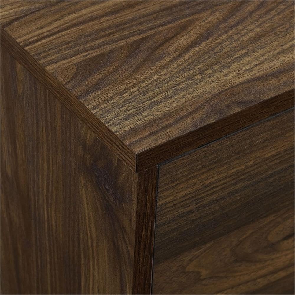 Walker Edison Saxon Modern Glass Shelf TV Stand for TVs up to 58 Inches, 52 Inch, Dark Walnut