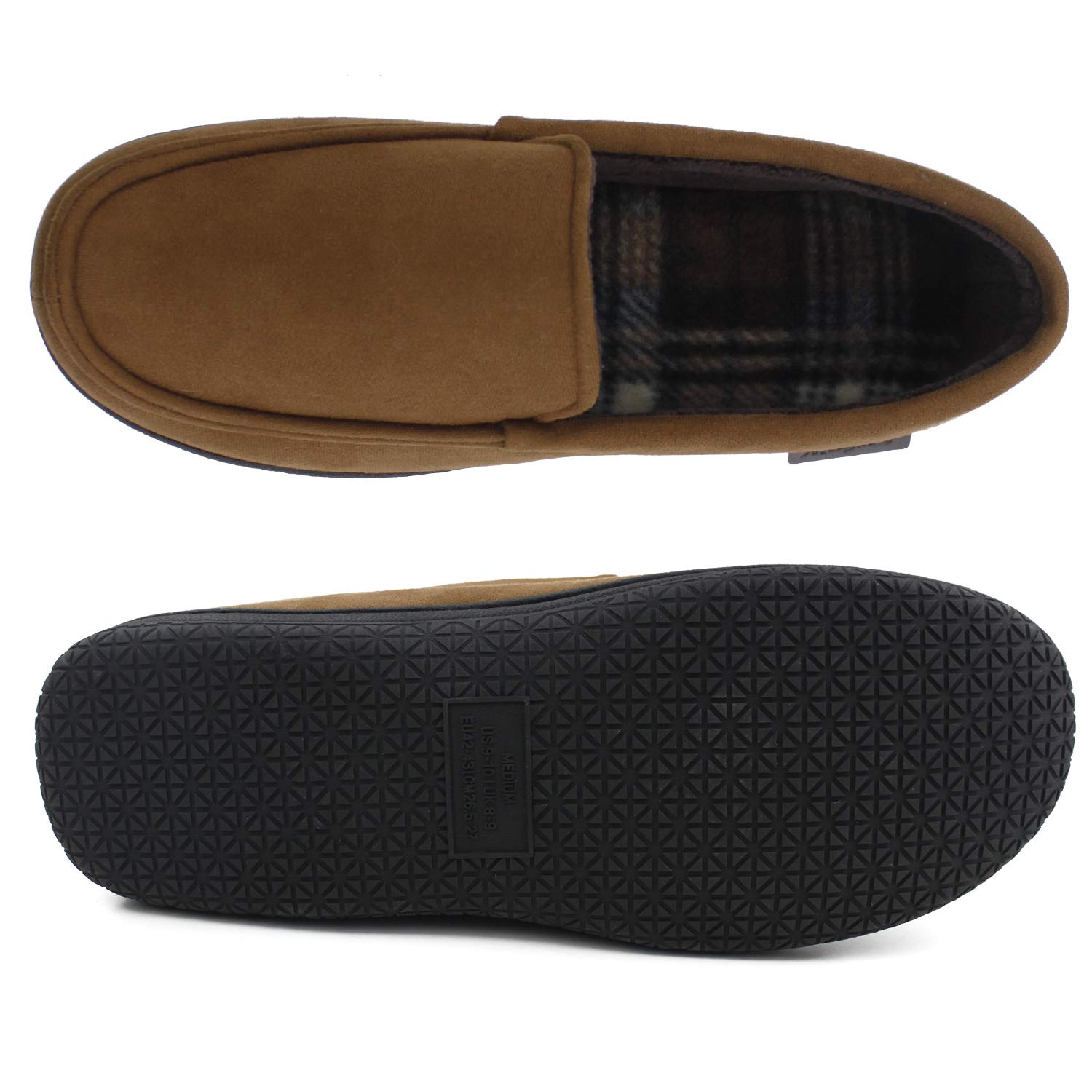 Magtoe Moccasin Slipper for Men Warm House Slippers Memory Foam Indoor Outdoor Home Slide Shoes Winter Fall(13-14,Coffee)