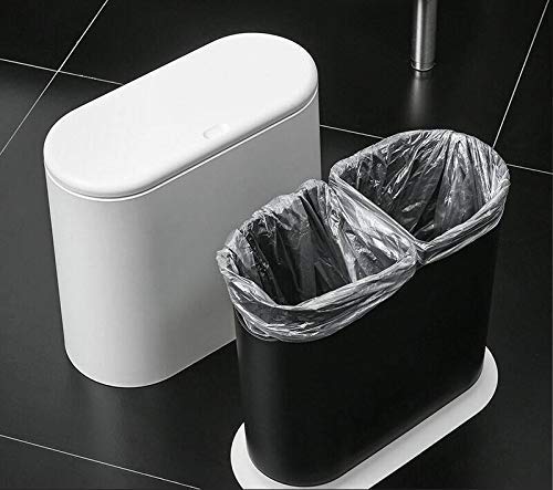 IEEK 10 Liter Rectangular Plastic Trash Can with Press Top Lid,White Modern Wastebasket Thin Trash Cans,2.4 Gallon Garbage Container Bin for Bathroom,Bedroom,Kitchen,Office and Powder Room