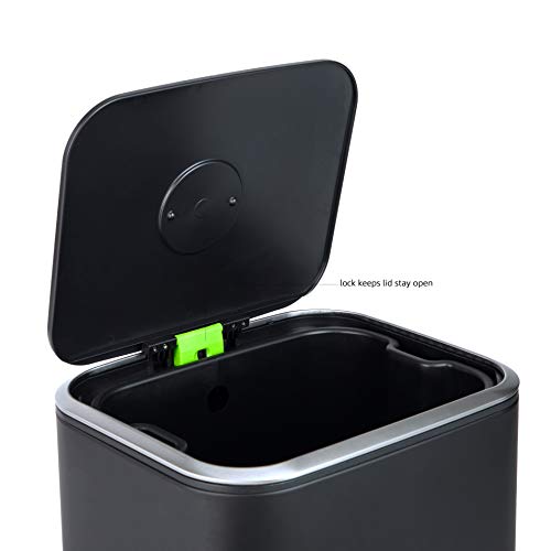 Amazon Basics 32 Liter / 8.5 Gallon Soft-Close Metal Trash Can with Liner and Foot Pedal - Black