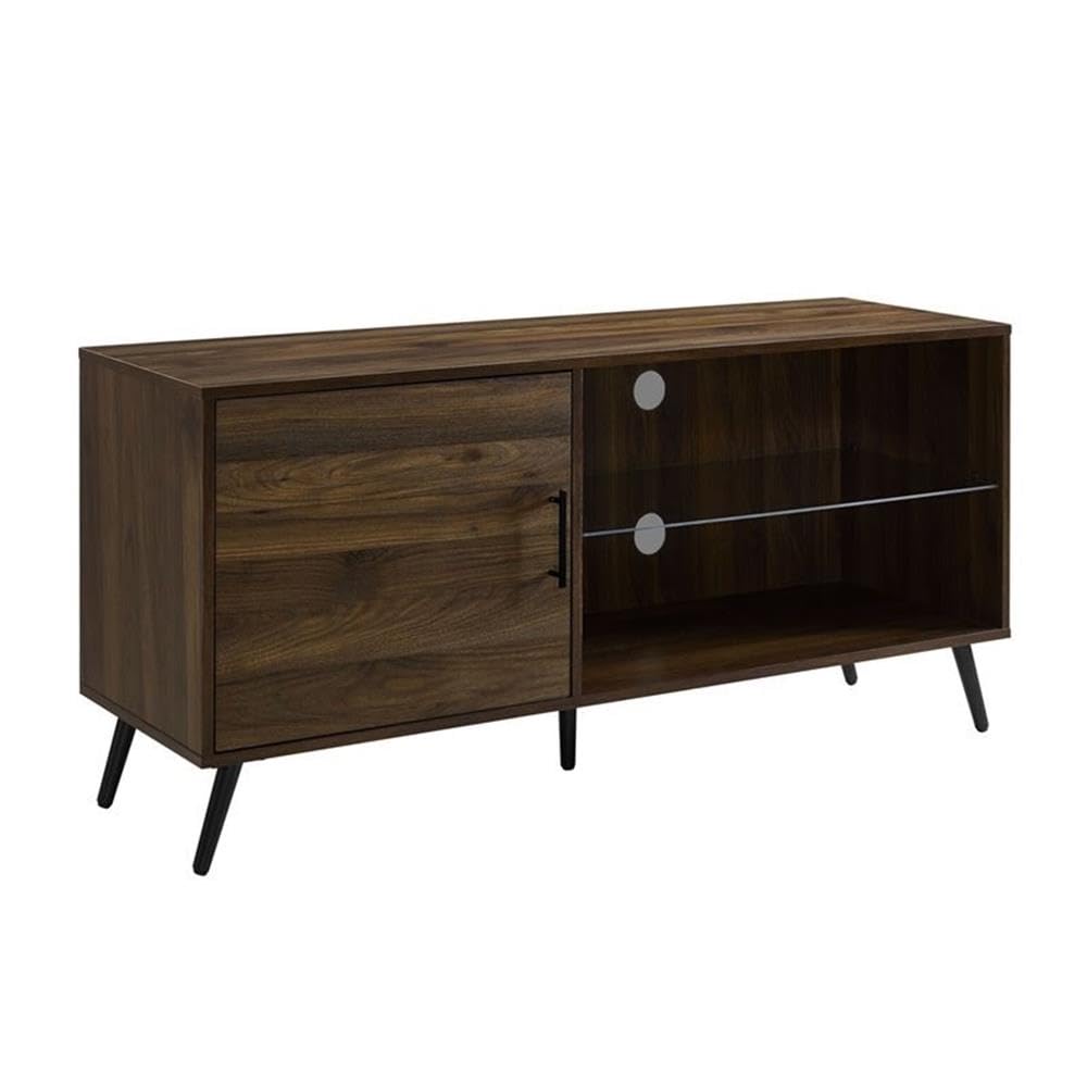 Walker Edison Saxon Modern Glass Shelf TV Stand for TVs up to 58 Inches, 52 Inch, Dark Walnut