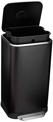 Amazon Basics 32 Liter / 8.5 Gallon Soft-Close Metal Trash Can with Liner and Foot Pedal - Black