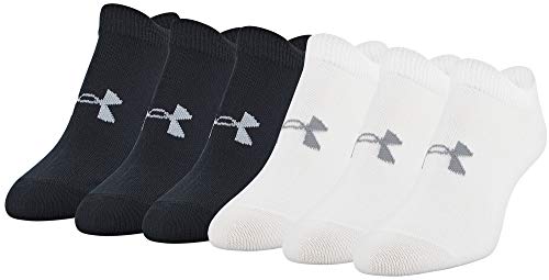 Under Armour Women's Essential 2.0 Lightweight No Show Socks, 6-Pairs, White/Black, Medium