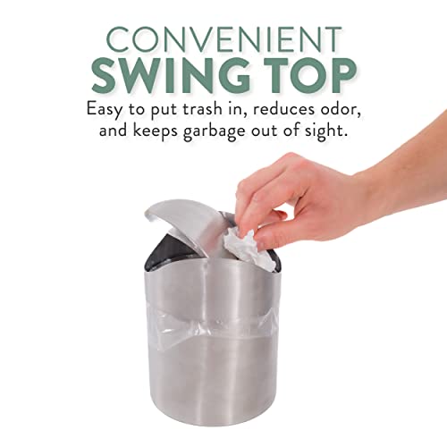 Estilo Mini Countertop Trash Can, Brushed Stainless Steel, Swing Top Lid Trash Bin 1.5 L / 0.40 Gallon, Silver Trash Can, Kitchen Countertop, Bedroom, Home Office, (EST0159)