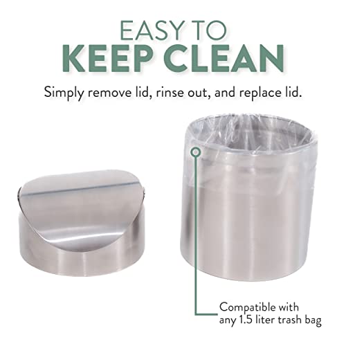 Estilo Mini Countertop Trash Can, Brushed Stainless Steel, Swing Top Lid Trash Bin 1.5 L / 0.40 Gallon, Silver Trash Can, Kitchen Countertop, Bedroom, Home Office, (EST0159)