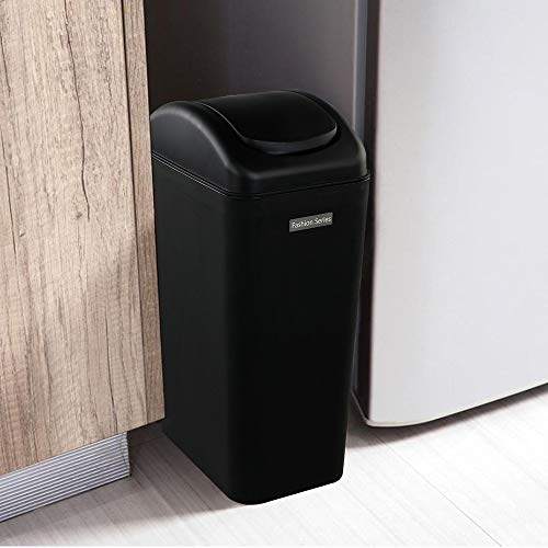 Doryh Classic Black Plastic Swing Trash Can, Small Trash Bins 14 L