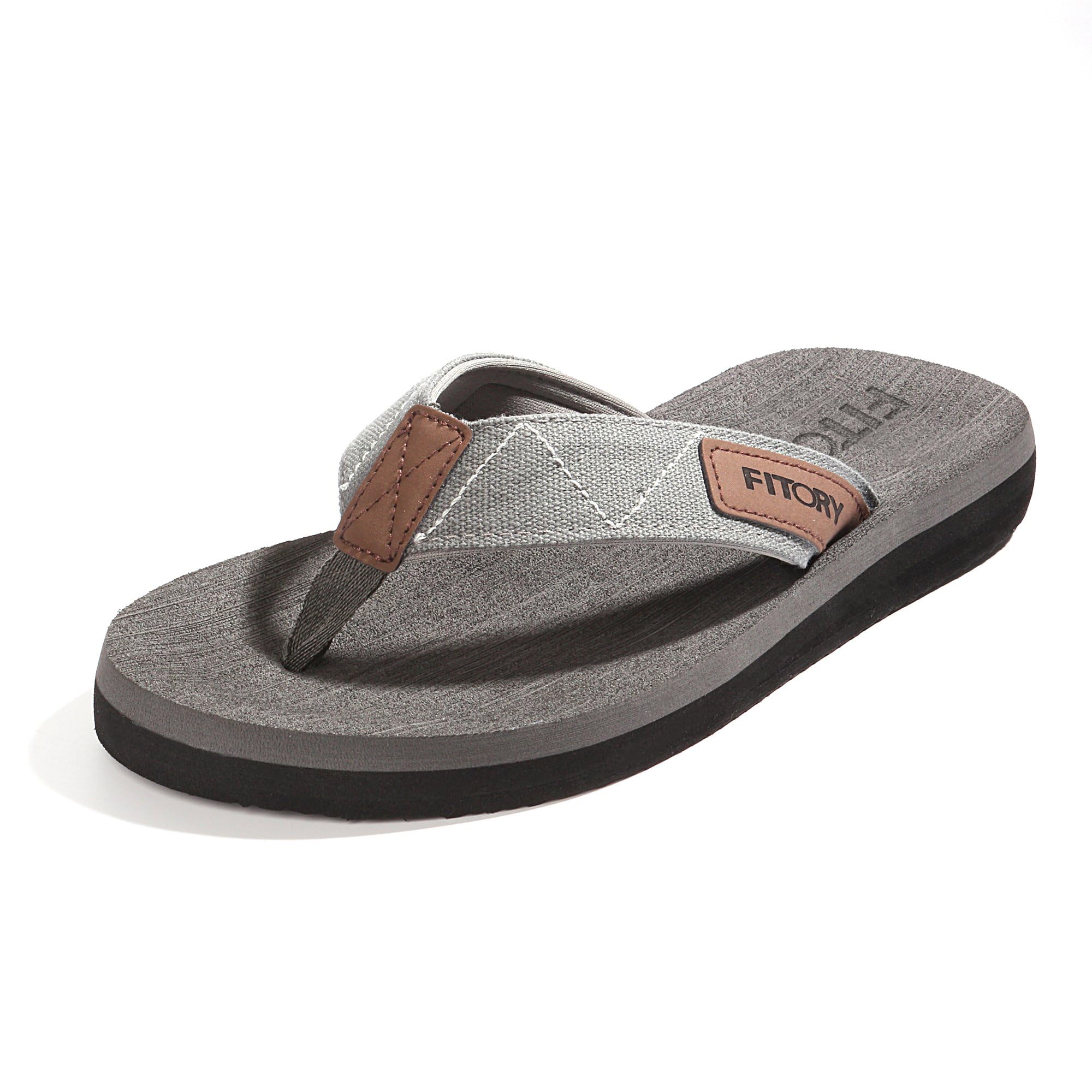 FITORY Men's Flip-Flops, Thongs Sandals Comfort Slippers for Beach Grey Size 11
