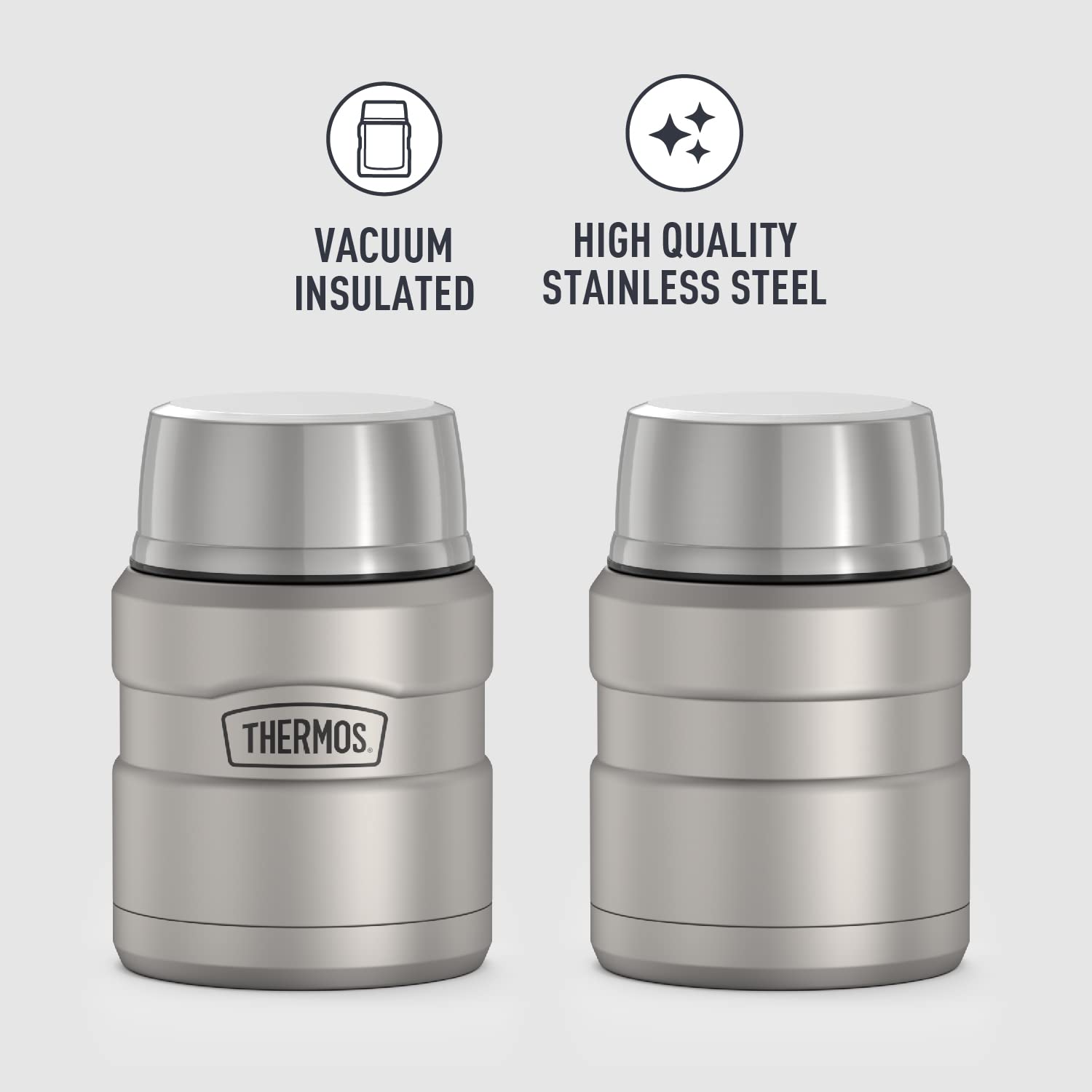 THERMOS Stainless King Vacuum-Insulated Food Jars, 16 Ounce and 24 Ounce, Matte Steel and Army Green