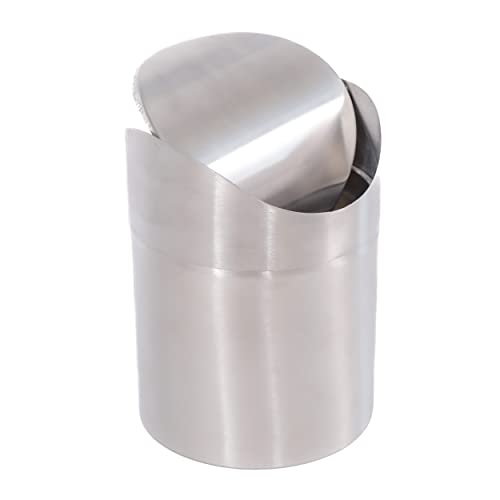 Estilo Mini Countertop Trash Can, Brushed Stainless Steel, Swing Top Lid Trash Bin 1.5 L / 0.40 Gallon, Silver Trash Can, Kitchen Countertop, Bedroom, Home Office, (EST0159)