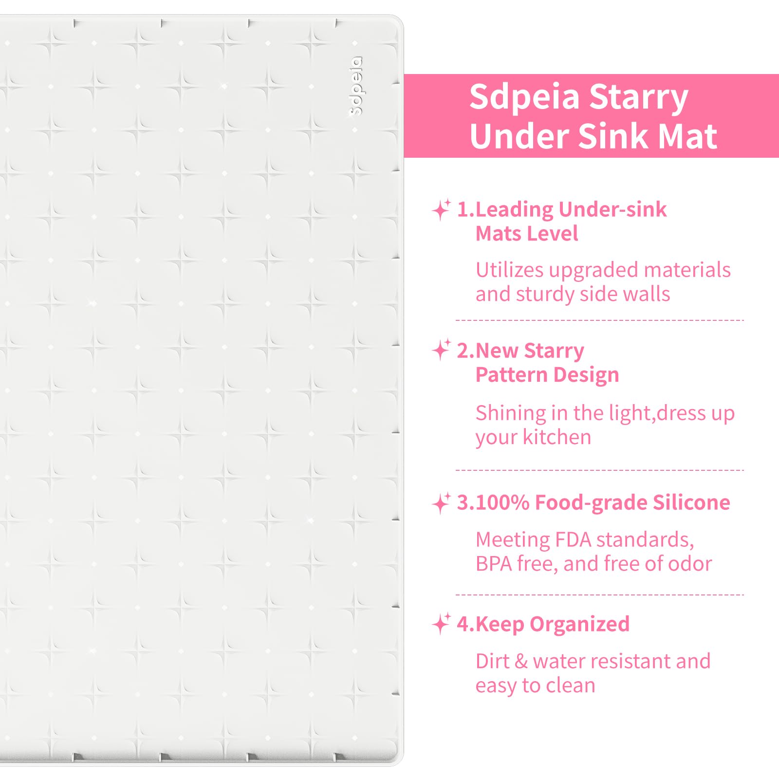Sdpeia Under Sink Mat for [28" x 22"] Cabinet, Upgraded Silicone Waterproof Mat Kitchen Cabinet Liner Cabinet Protector Kitchen Organizers and Storage