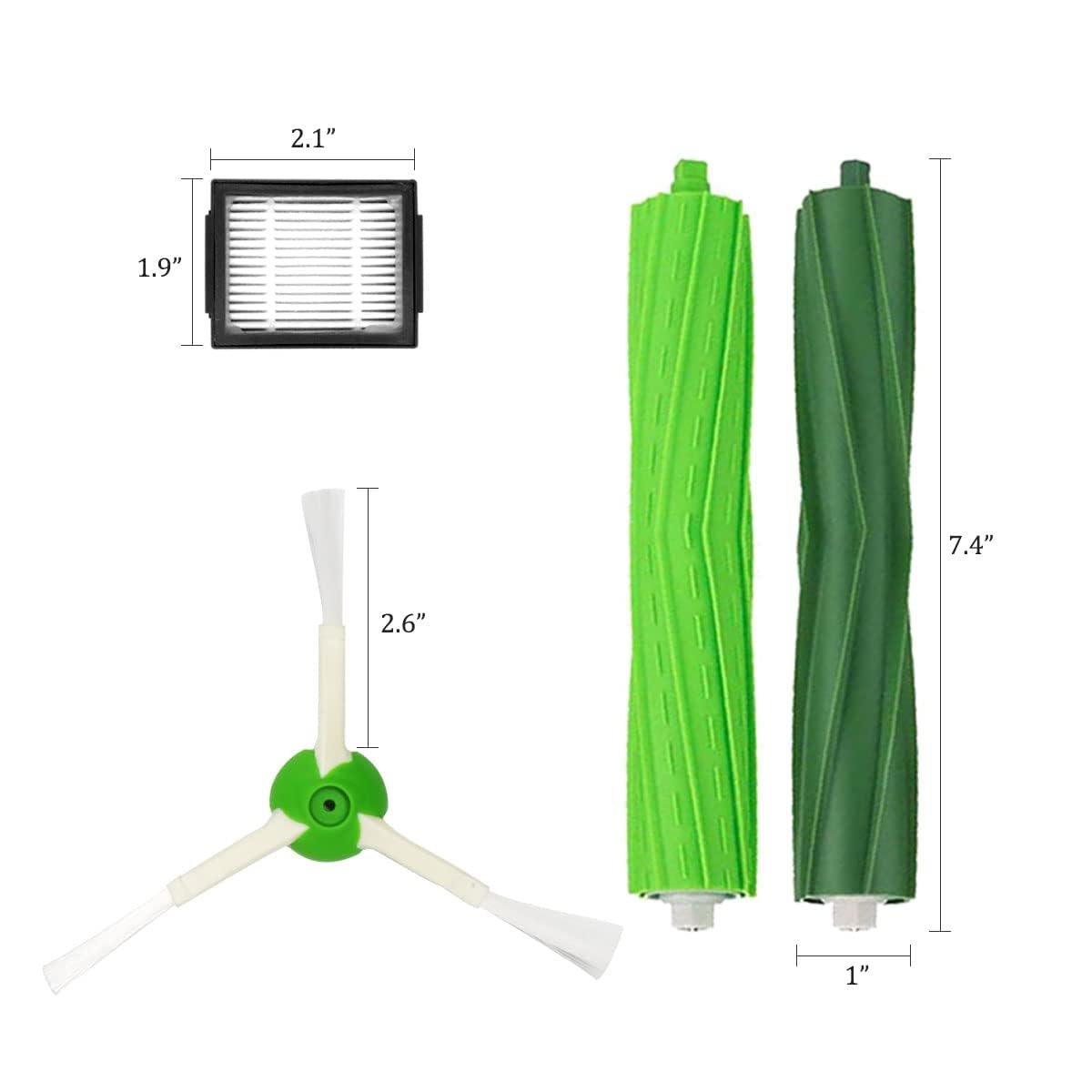 MZY LLC Replacement Parts for iRobot Roomba i7 i7+ i2 i3 i3+ i4 i4+ i6 i6+ i8 i8+/Plus j7 j7+ E5 E6 E7, I, E & J Series Vacuum Cleaner, 2 Set Rubber Brushes, 8 HEPA Filters and 8 Side Brushes