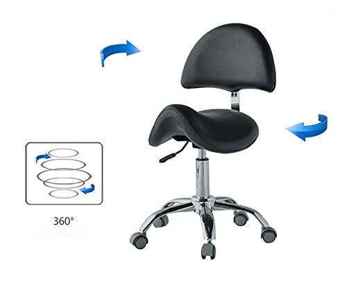 MIWOOYY Saddle Stool Heavy Duty Saddle Stool with Back Support & Wheels, Massage Clinic Dentist Rolling Saddle Chair, for Salons, Tattoo, Height Adjustable