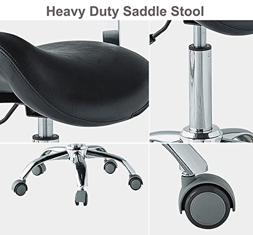 MIWOOYY Saddle Stool Heavy Duty Saddle Stool with Back Support & Wheels, Massage Clinic Dentist Rolling Saddle Chair, for Salons, Tattoo, Height Adjustable