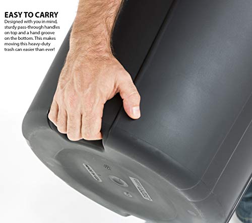 United Solutions TI0065 32 Gallon Outdoor Waste Garbage Bin, 6 Pack, Easy to Carry Pass-Through Handles & Attachable Click Lock Lid, Black, 6-Pack