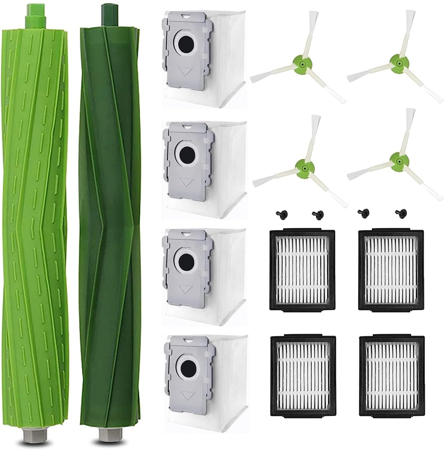 QUPYVB Replacement Parts Compatible for iRobot Roomba J7 J8 i7 i7+ i8 i8+ i3 i3+ i4 i6 i6+ E5 E6 Vacuum Cleaner,1 Set Multi-Surface Rubber Brushes 4 HEPA Filters & 4 Sweeping Brushs & 4 Vacuum Bags