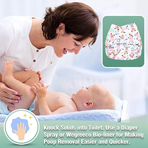wegreeco Washable Reusable Baby Cloth Pocket Diapers 6 Pack + 6 Bamboo Inserts (with 1 Wet Bag, Flower)