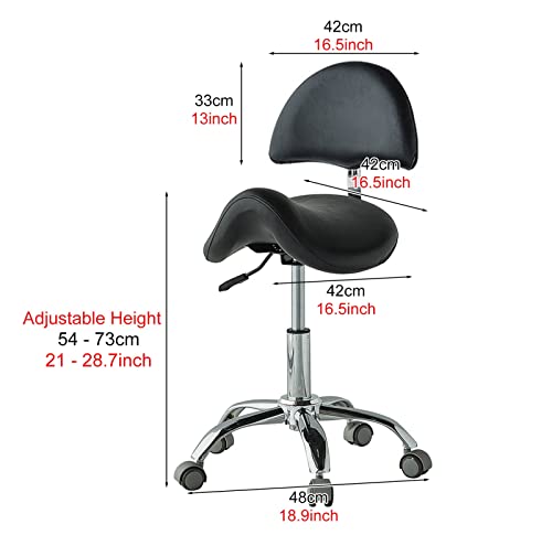 MIWOOYY Saddle Stool Heavy Duty Saddle Stool with Back Support & Wheels, Massage Clinic Dentist Rolling Saddle Chair, for Salons, Tattoo, Height Adjustable