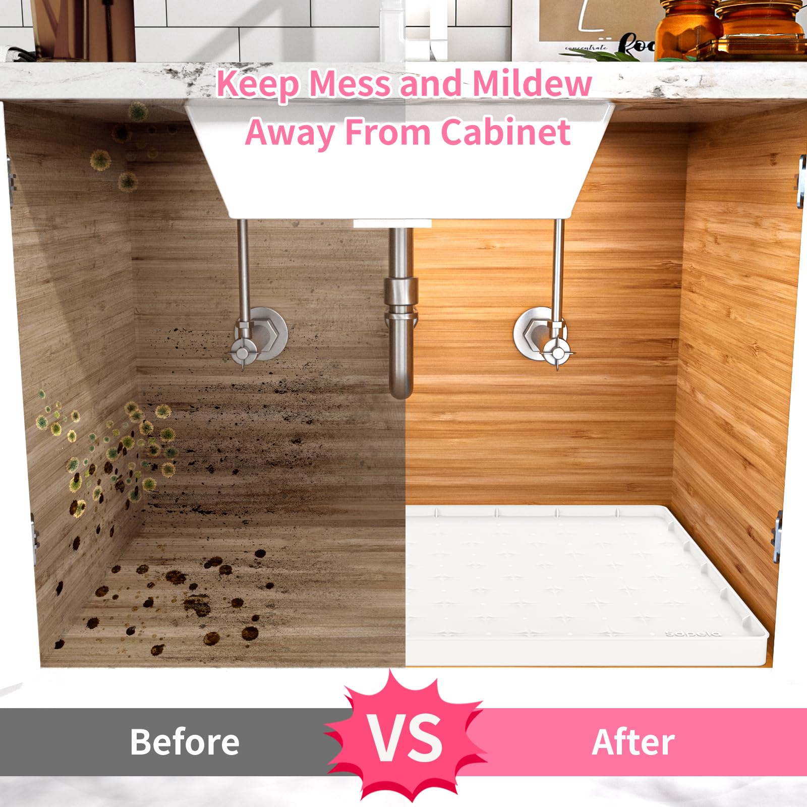Sdpeia Under Sink Mat for [28" x 22"] Cabinet, Upgraded Silicone Waterproof Mat Kitchen Cabinet Liner Cabinet Protector Kitchen Organizers and Storage