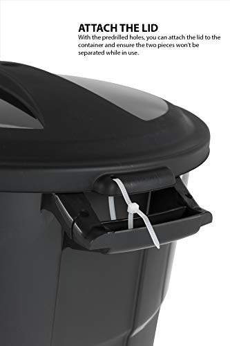 United Solutions TI0065 32 Gallon Outdoor Waste Garbage Bin, 6 Pack, Easy to Carry Pass-Through Handles & Attachable Click Lock Lid, Black, 6-Pack