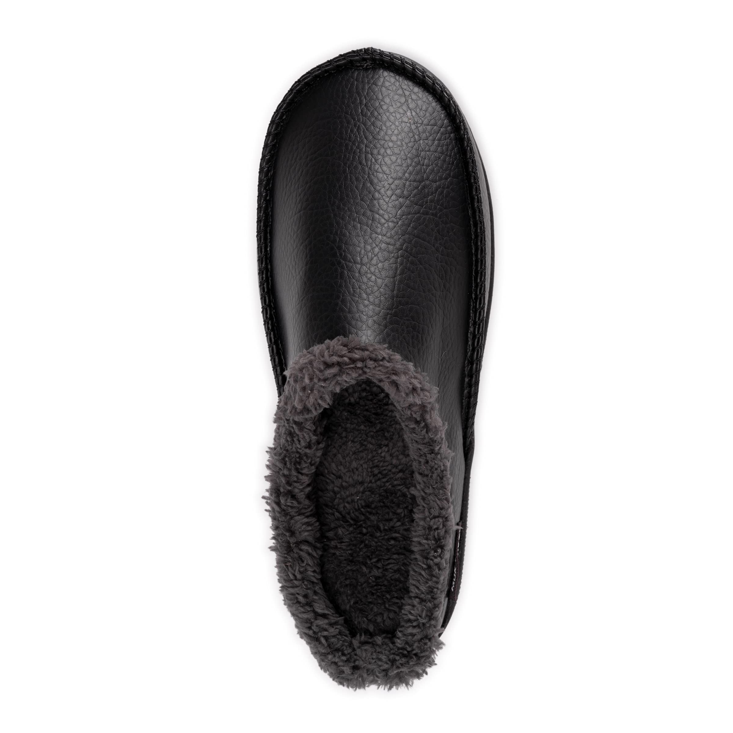 MUK LUKS Men's Faux Leather Clog Slipper, Black, 10-11