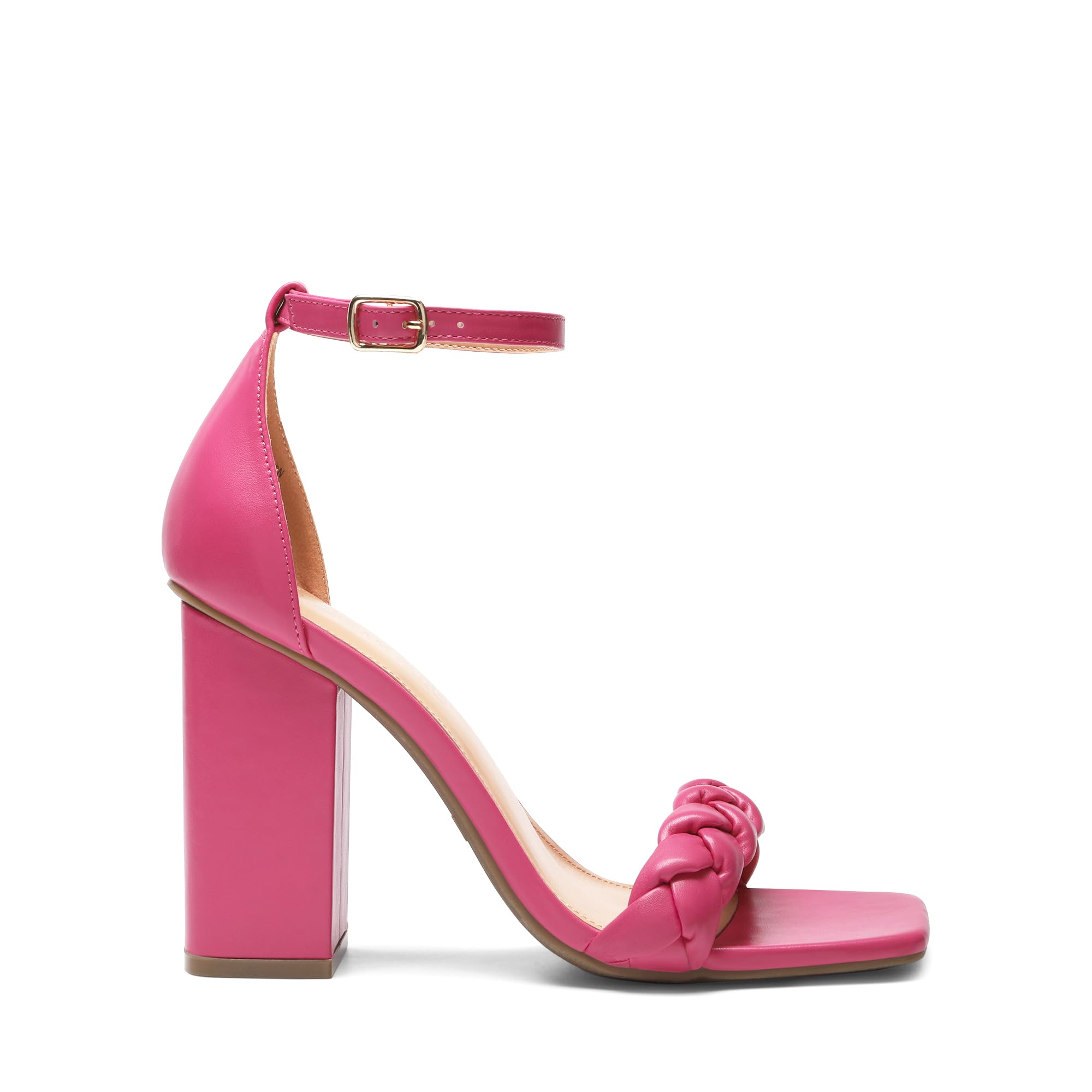 DREAM PAIRS Women's Heels for Women Braided Open Toe Ankle Strap High Block Chunky Heel Sandals Party Wedding Dress Pumps Shoes,Size 6,Hot Pink,SDHS2321W