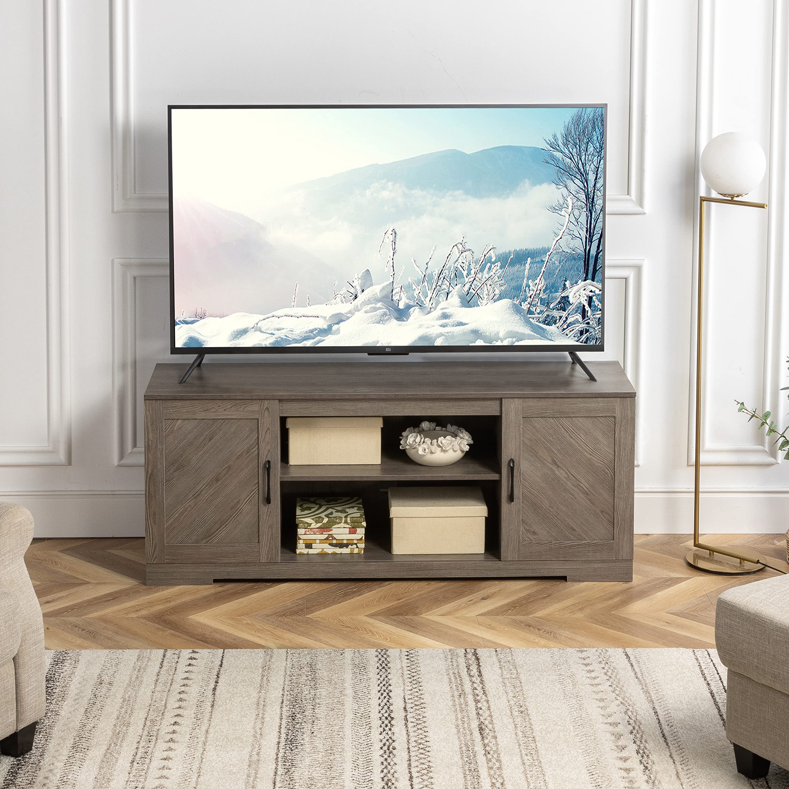 ZINUS Bennett TV Stand for TVs up to 65â, Farmhouse Style Entertainment Center, TV Stand with Storage, Living Room or Bedroom Furniture, Grey