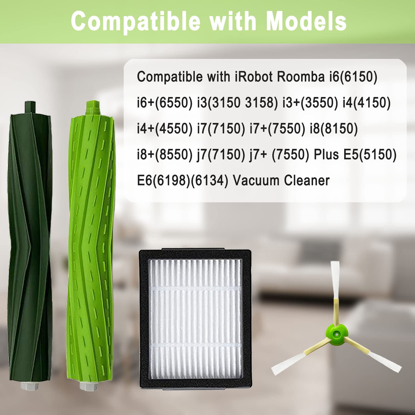 18 Pack Roomba Replacement Parts for iRobot Roomba i7 i7+ i3 i3+ i4 J7J7+/Plus i6 i6+ i5+j5+ i8 +/Plus E5 E6 E7 I & E & J Series Vacuum Cleaner, 2 Set of Roller Brush & 8 Filters & 8 Side Brushes