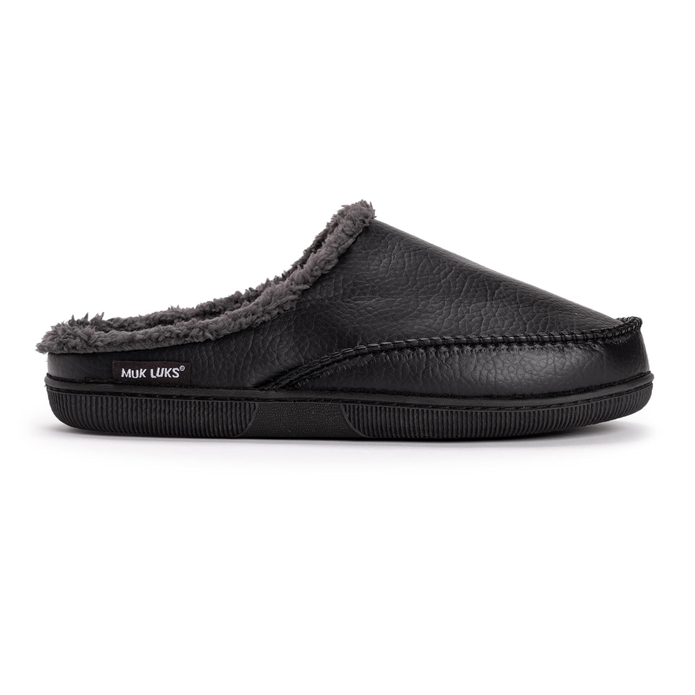 MUK LUKS Men's Faux Leather Clog Slipper, Black, 10-11