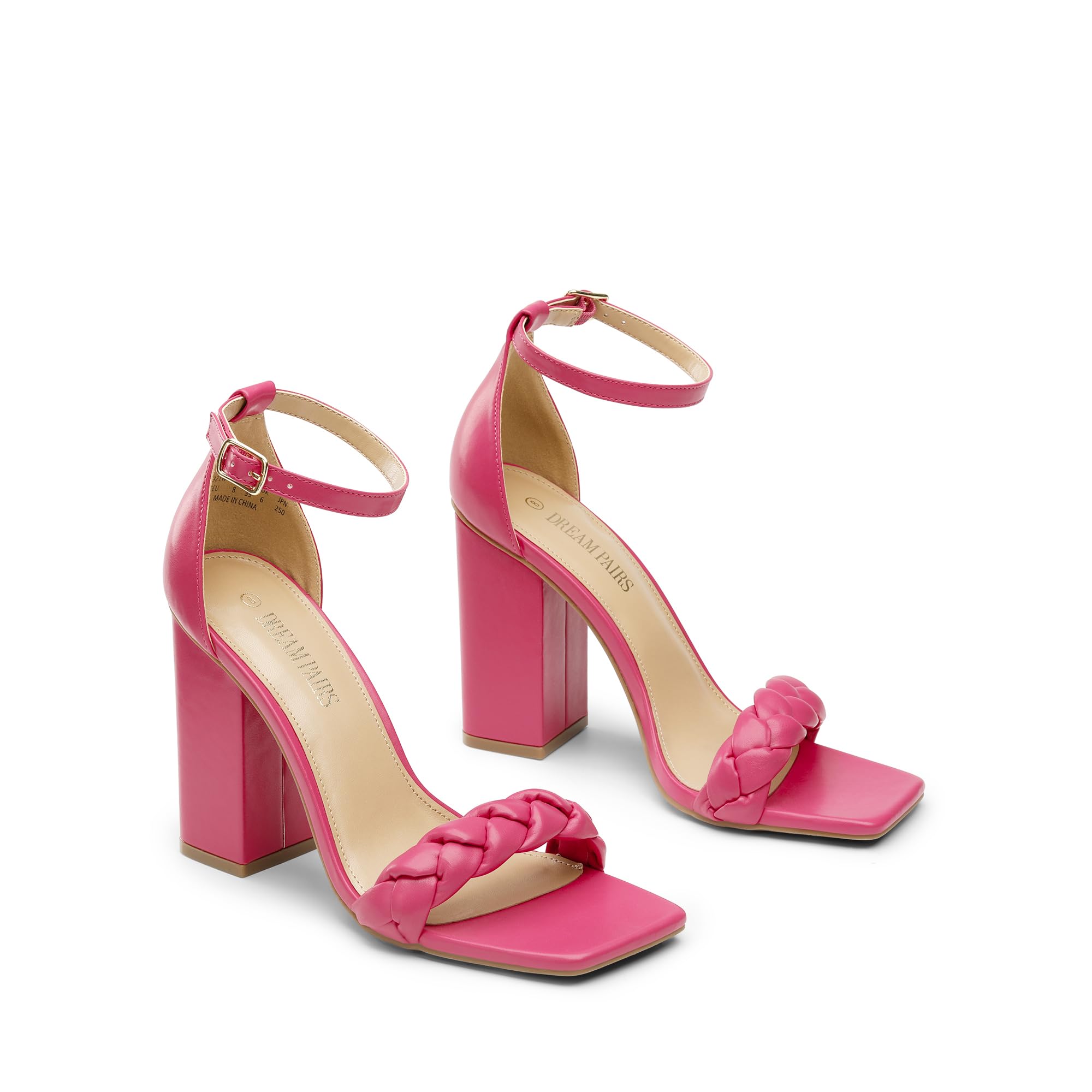 DREAM PAIRS Women's Heels for Women Braided Open Toe Ankle Strap High Block Chunky Heel Sandals Party Wedding Dress Pumps Shoes,Size 6,Hot Pink,SDHS2321W