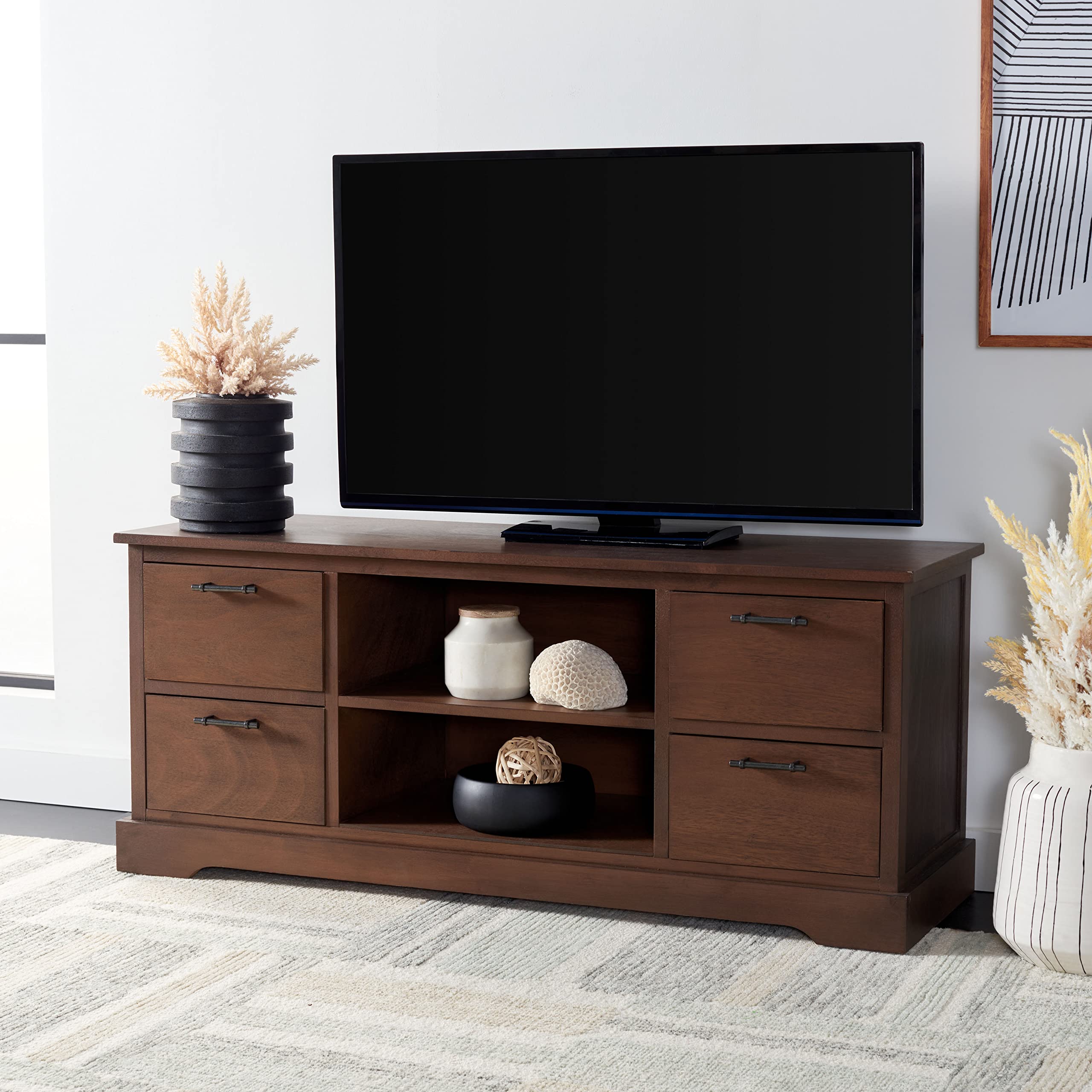 SAFAVIEH Home Collection Filbert Brown 4-Drawer Entertainment Media Stand up to 55" Flatscreen TV (Fully Assembled)