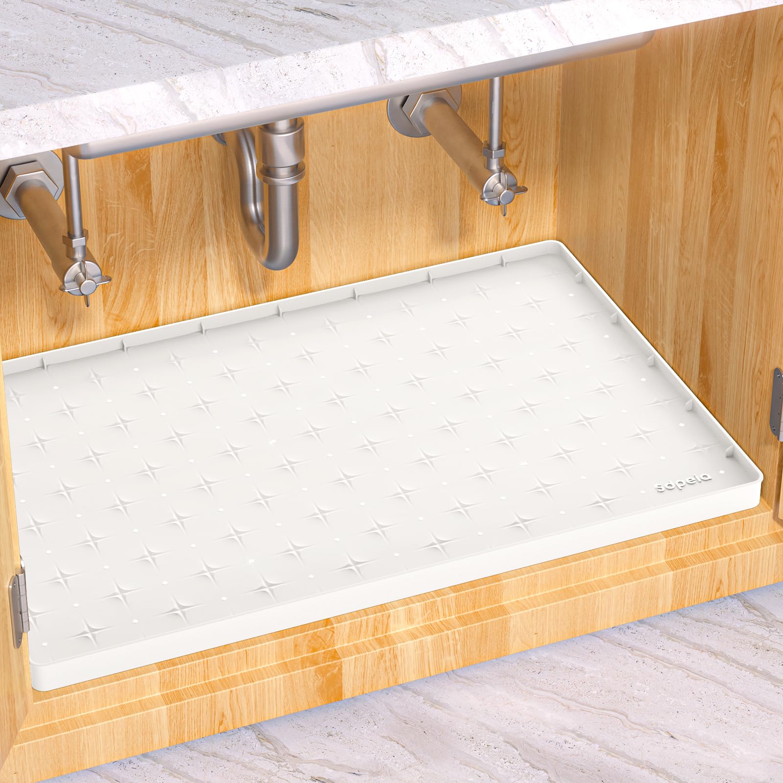 Sdpeia Under Sink Mat for [28" x 22"] Cabinet, Upgraded Silicone Waterproof Mat Kitchen Cabinet Liner Cabinet Protector Kitchen Organizers and Storage