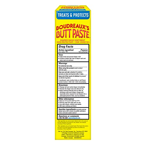 Boudreaux's Butt Paste Original Diaper Rash Cream, Ointment for Baby, 4 oz Tube, 3 Pack