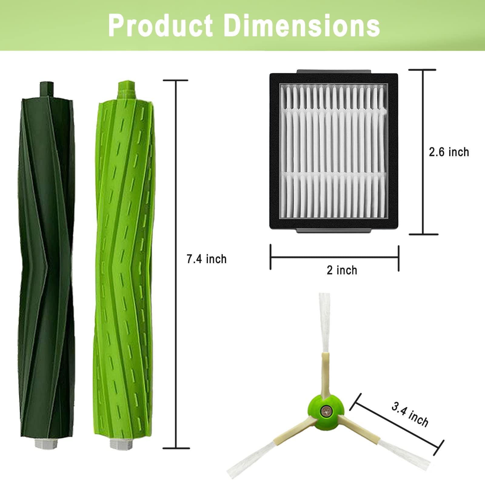 18 Pack Roomba Replacement Parts for iRobot Roomba i7 i7+ i3 i3+ i4 J7J7+/Plus i6 i6+ i5+j5+ i8 +/Plus E5 E6 E7 I & E & J Series Vacuum Cleaner, 2 Set of Roller Brush & 8 Filters & 8 Side Brushes