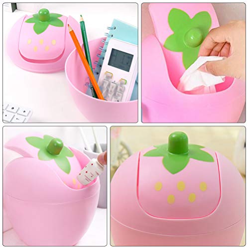 Mini Desktop Trash Can Plastic Strawberry Swing Lid Countertop Trash Bin Tiny Waste Bin Makeup Pad Garbage Holder for Coffee Table Kitchen(Pink) Rubbish bin Trash bin Small Trash bin
