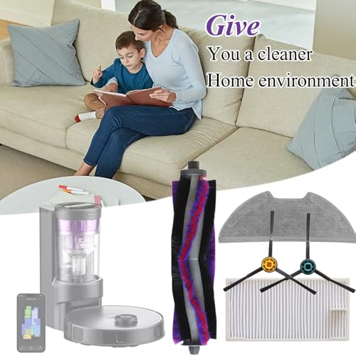 E10s Replacement Parts Accessories Compatible with Eureka E10s Robot Vacuum Cleaner, Including 1 Main Brush, 2 Hepa Filters, 2 Mop Pads, 2 Edge-Sweeping Brushes (11Pc)