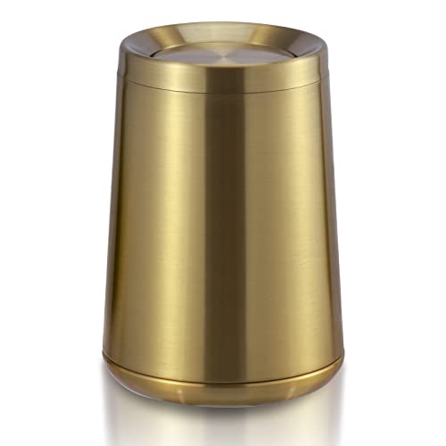 BRIEFHUMAN Household Swing Gold Bathroom Trash Can,Brushed Stainless Steel,10 L/3 Gallen,Garbage Can with Flipping Lid, for Indoor or Commercial Use, Kitchen,Modern,Living Room,Bedroom