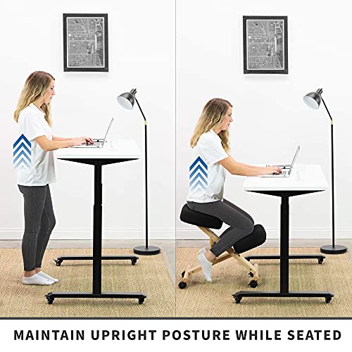 VIVO Wooden Kneeling Chair with Wheels, Adjustable Ergonomic Stool for Home and Office, Mobile Angled Posture Seat, Light Wood Frame & Black Cushions, CHAIR-K03D
