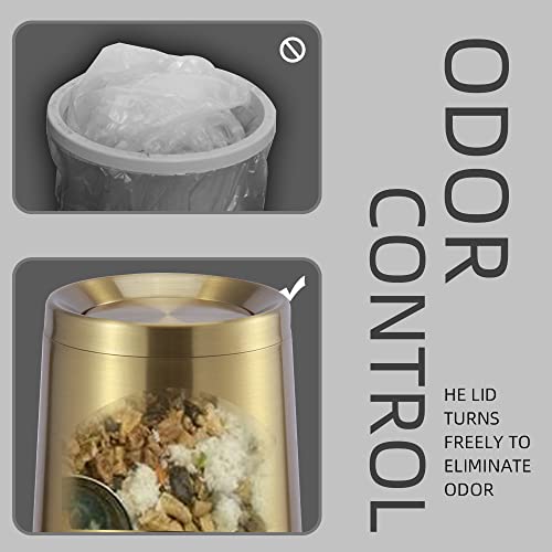 BRIEFHUMAN Household Swing Gold Bathroom Trash Can,Brushed Stainless Steel,10 L/3 Gallen,Garbage Can with Flipping Lid, for Indoor or Commercial Use, Kitchen,Modern,Living Room,Bedroom