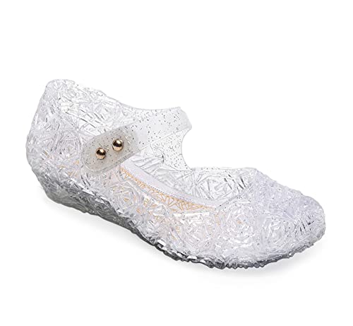 Girls Jelly Shoes, Frozen Inspired Elsa Flats Princess Dress Sandals for Little Kid Size 2.5, Snow Queen Jellies Mary Jane Birthday Cosplay Costumes