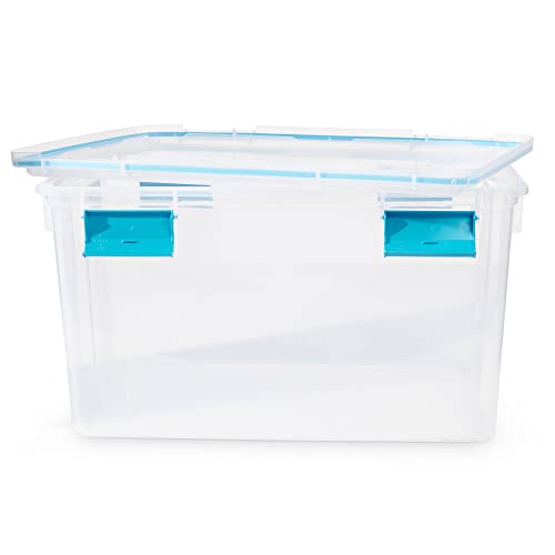 Sterilite 54 Quart Clear Plastic Stackable Storage Container Box Bin with Air Tight Gasket Seal Latching Lid Long Term Organizing Solution, 8 Pack
