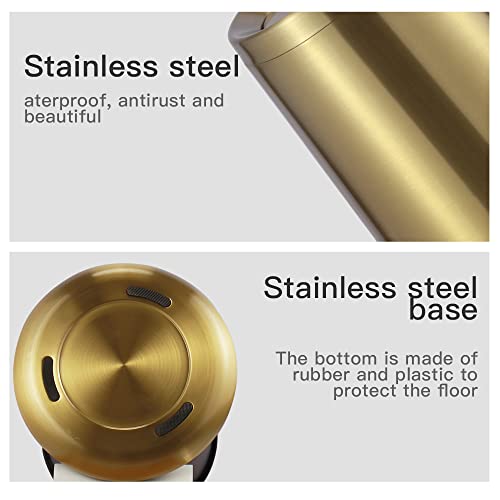 BRIEFHUMAN Household Swing Gold Bathroom Trash Can,Brushed Stainless Steel,10 L/3 Gallen,Garbage Can with Flipping Lid, for Indoor or Commercial Use, Kitchen,Modern,Living Room,Bedroom
