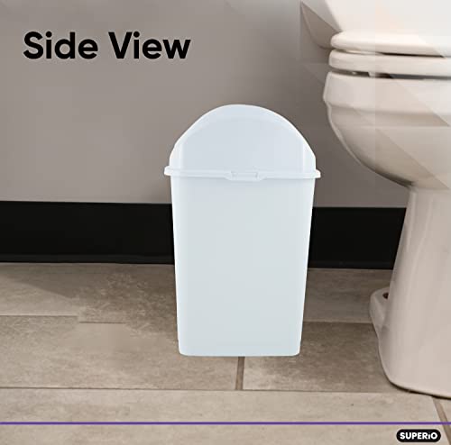 New Superio (2 Pack) Small 2.5 Gallon Plastic Trash Can with Swing Top Lid, Waste Bin for Under Desk, Office, Bedroom, Bathroom- 10 Qt (White)