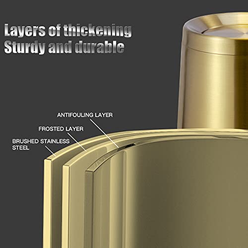BRIEFHUMAN Household Swing Gold Bathroom Trash Can,Brushed Stainless Steel,10 L/3 Gallen,Garbage Can with Flipping Lid, for Indoor or Commercial Use, Kitchen,Modern,Living Room,Bedroom